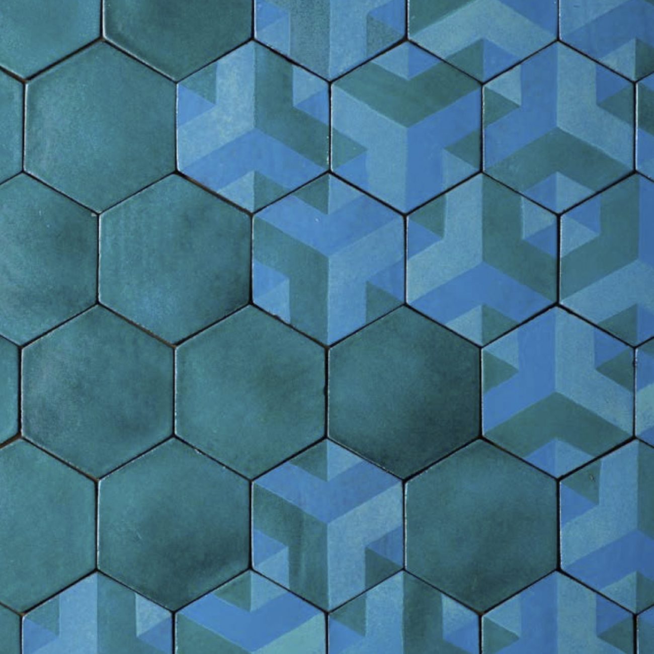 Hexagon Tiles Decoration on Turquoise - Materials Assemble Materials ...