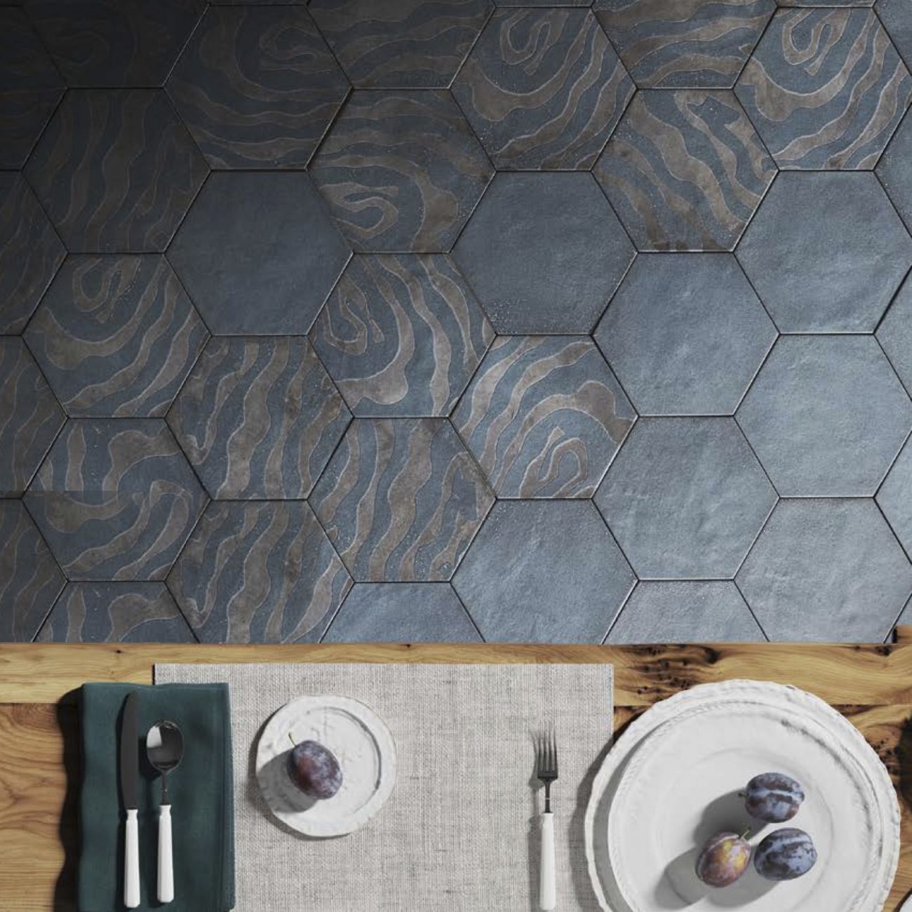 Hexagon Tiles Decorations Blue - Materials Assemble Materials - Ceramics